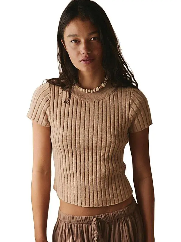 Free People Ribbed Cotton-linen Sweater Tee - Tuscany Chino Combo
