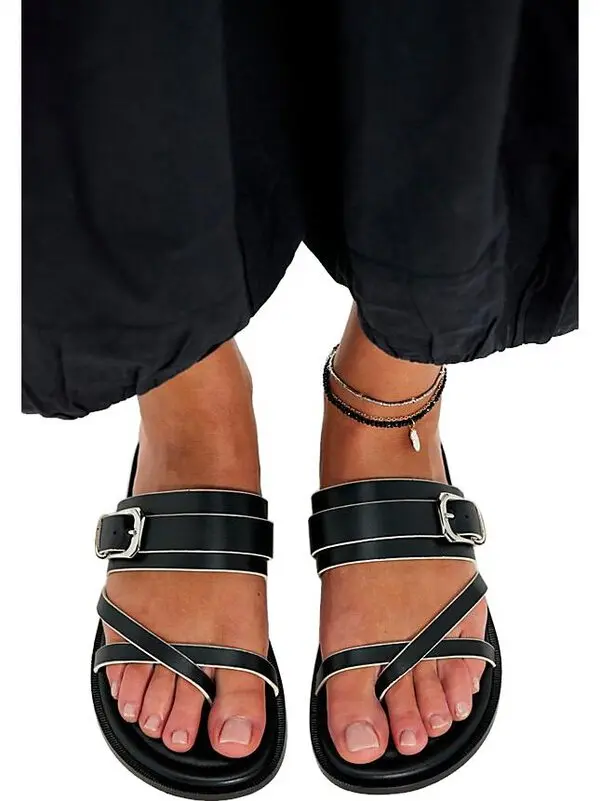 Free People Belted Cross-strap Sandals - Black Tide Leather
