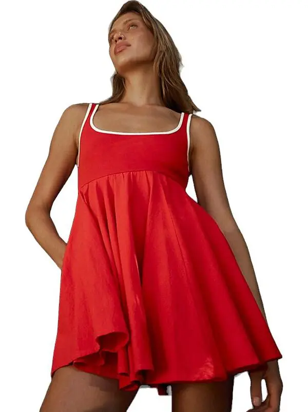 Free People Cotton Mini Dress - Fiery Red Combo
