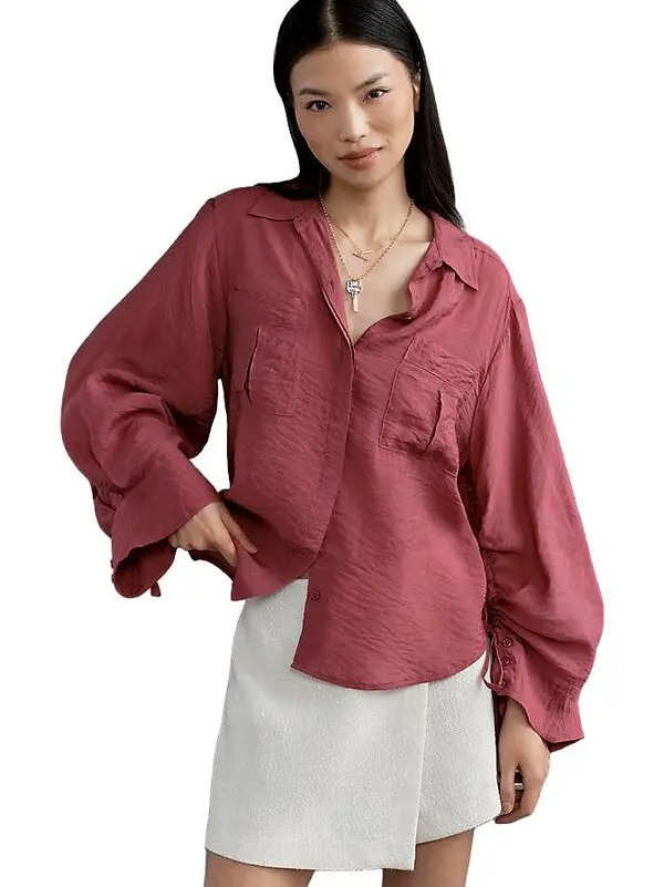 Anthropologie Wide-sleeve Buttondown Top - Dry Rose