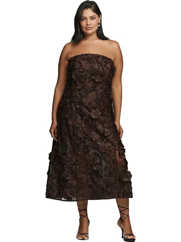 English Factory Strapless Midi Dress - Brown
