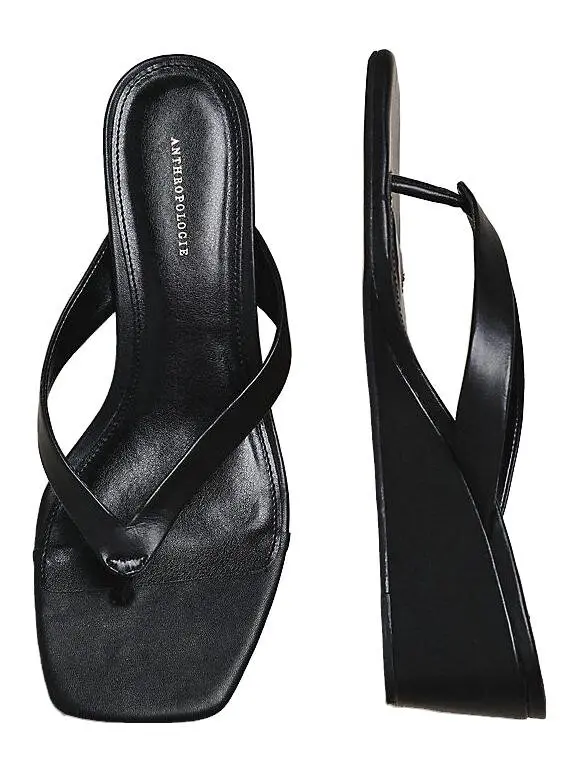Anthropologie Wedge Thong Heels - Black Leather