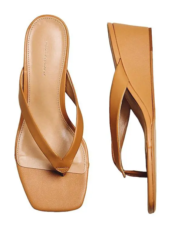 Anthropologie Wedge Thong Heels - Tan Leather