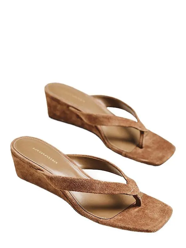 Anthropologie Wedge Thong Heels - Taupe Suede