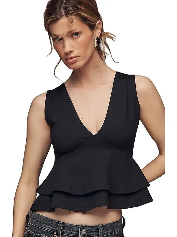 Susana Monaco V-neck Double-layer Tank Top - Black