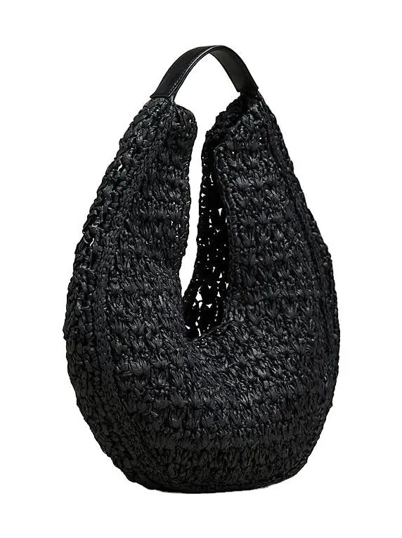 Anthropologie Large Raffia Slouchy U-shaped Bag - Black