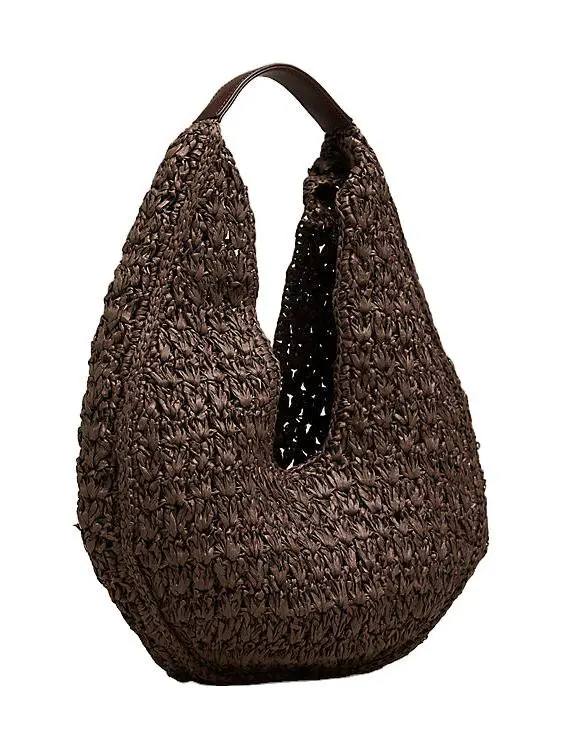 Anthropologie Large Raffia Slouchy U-shaped Bag - Chocolate