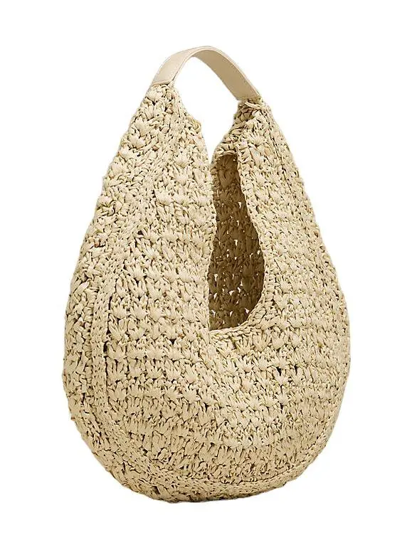 Anthropologie Large Raffia Slouchy U-shaped Bag - Cream