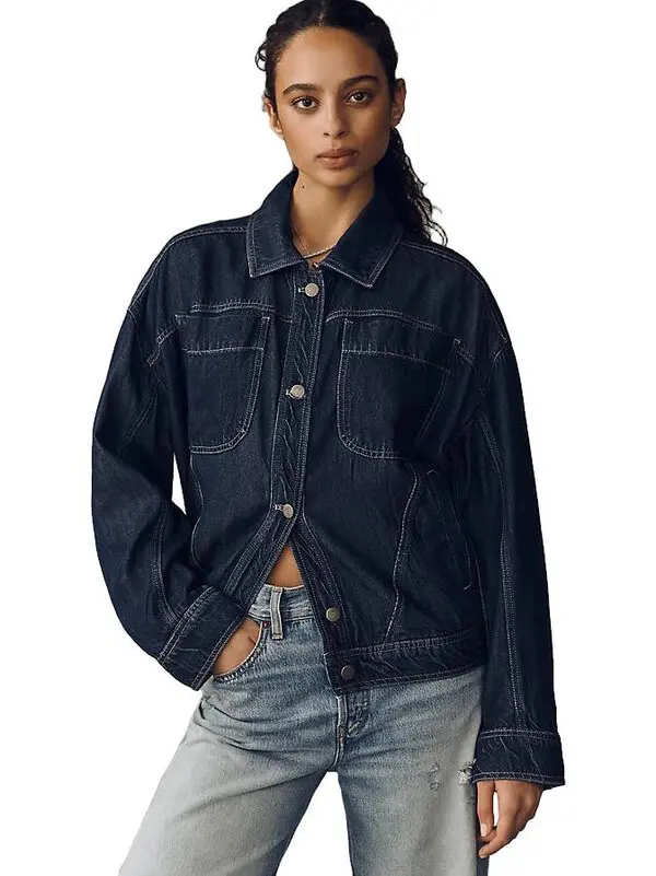 PILCRO Pleated Lightweight Trucker Jacket - Rinsed Denim