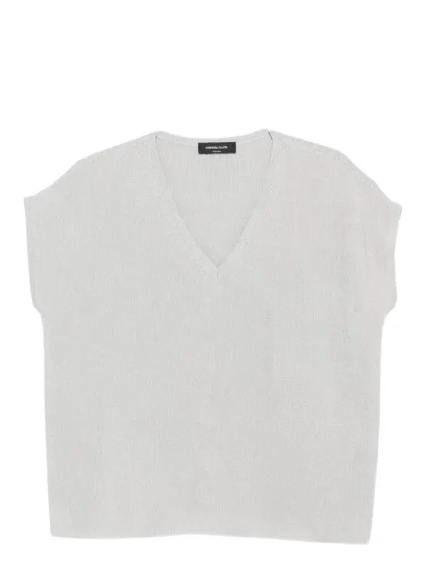 Fabiana Filippi V-neck Short Sleeve Knit Top - Grey
