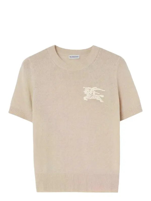Burberry Equestrian Knight Design Wool Cotton Top - Neutrals