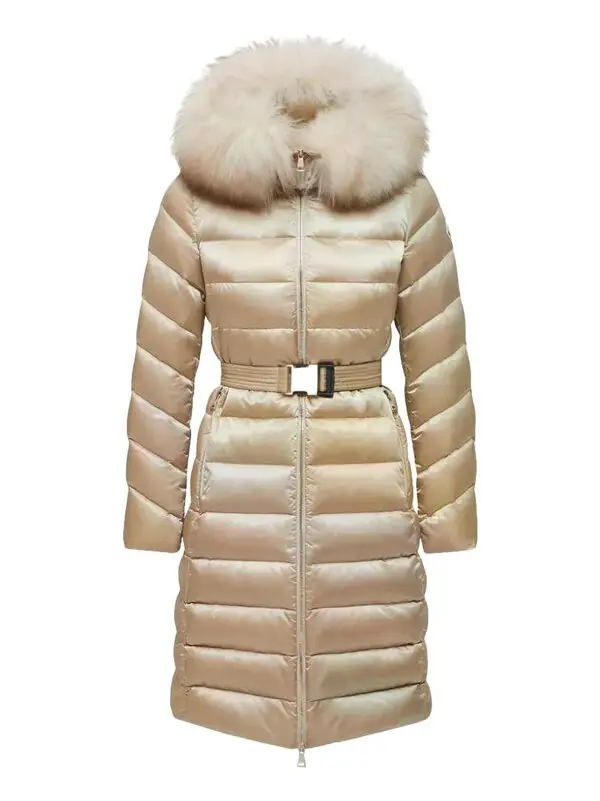 Moncler Fur Collar Belted Coat - Neutrals