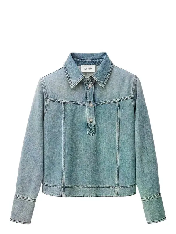 Ba&sh Tavy Buttoned Polo Top - Blue