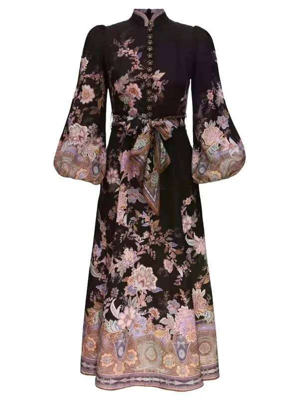 Zimmermann Floral-print Button-up Midi Dress - Black