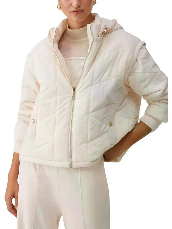 Liu Jo Quilted Hooded Jacket With Drawstring And Removable Sleeves - Neutrals