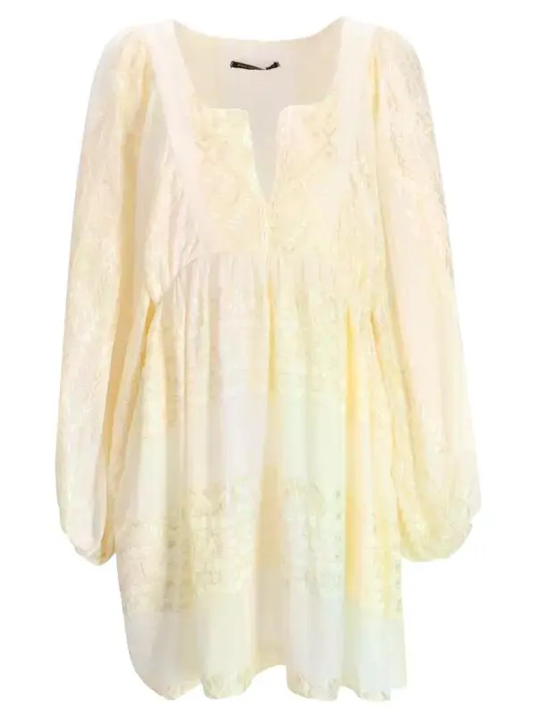 Greek Archaic Kori Patterned V-neck Dress - Neutrals