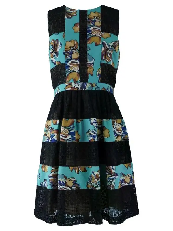 Bcbgmaxazria Floral Print Laced Dress - Black