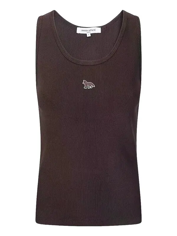 Maison Kitsuné Ribbed Tank Top With Fox Detail - Brown