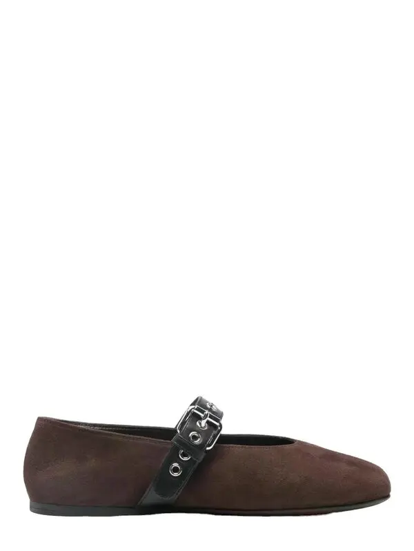 Miu Miu Suede Mary Jane Ballet Flats With Buckle Detail - Brown