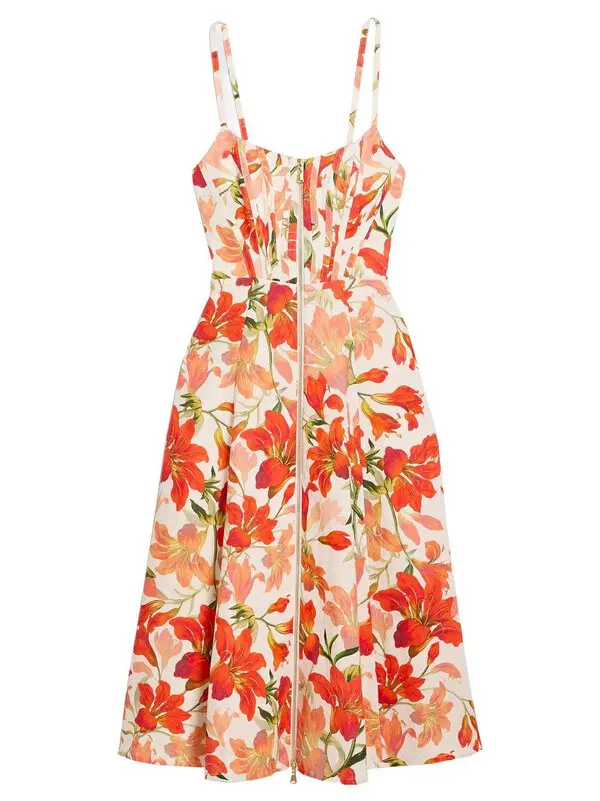Zimmermann Floral-print Linen Midi Dress - Bright Orange