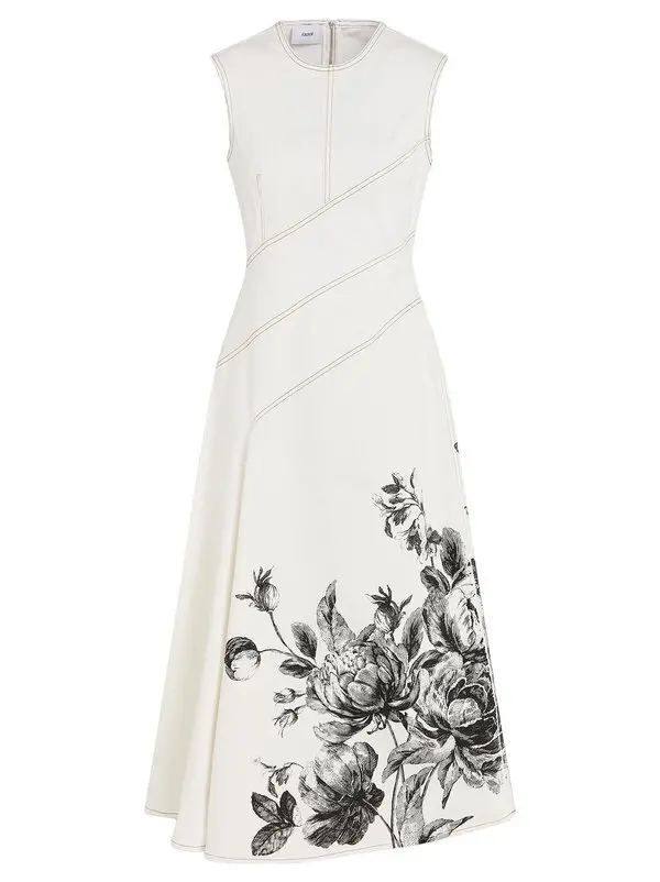 Erdem Floral-print Denim Midi Dress - Ivory