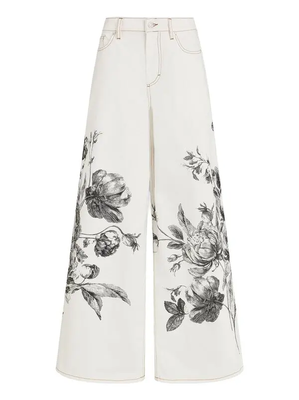 Erdem Floral-print High-rise Wide-leg Jeans - Off-white