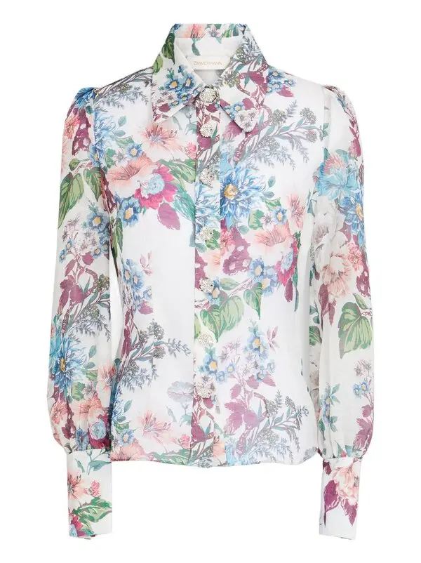 Zimmermann Floralprint Linen And Silkblend Gauze Shirt - White