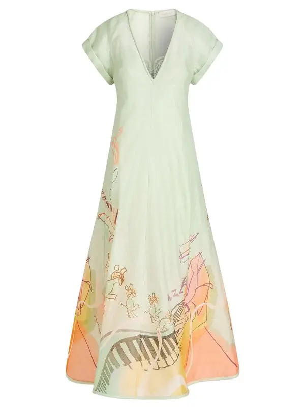 Zimmermann Printed Linen And Silk-blend Gauze Maxi Dress - Light Green