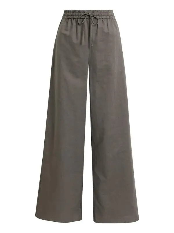 MIKAEL AGHAL Cotton And Linen-blend Wide-leg Pants - Anthracite