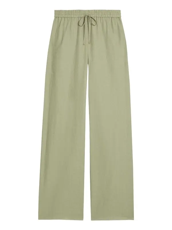 MIKAEL AGHAL Cotton And Linen-blend Wide-leg Pants - Sage Green
