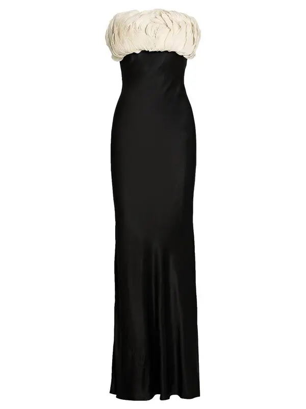 Rachel Gilbert Fiorelle Strapless Floral-appliquéd Gown - Black
