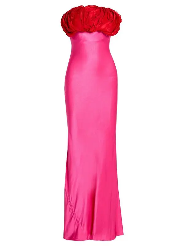 Rachel Gilbert Fiorelle Strapless Floral-appliquéd Gown - Fuchsia