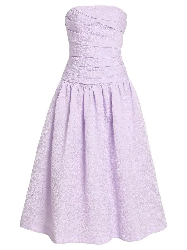 Rachel Gilbert Sophia Strapless Draped Cloqué Midi Dress - Lilac