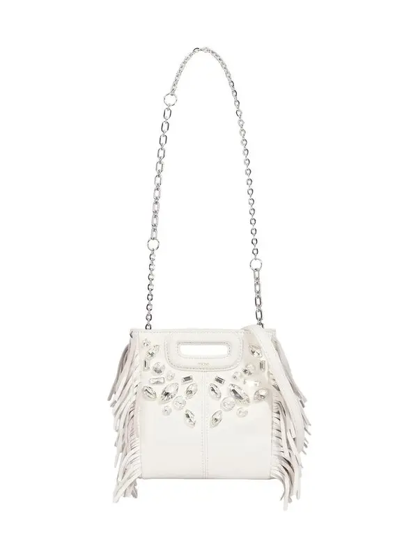 Maje Embellished Fringed Leather Tote - White