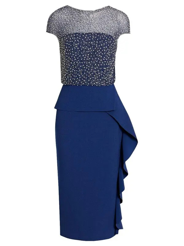 Rachel Gilbert Harley Embellished Tulle And Crepe Midi Dress - Indigo