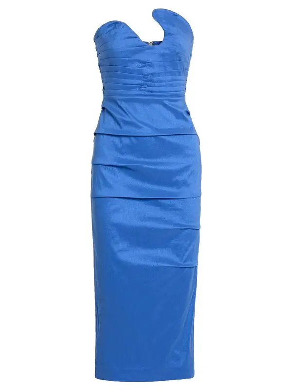 Rachel Gilbert Cheri Strapless Draped Shantung Midi Dress - Cobalt Blue