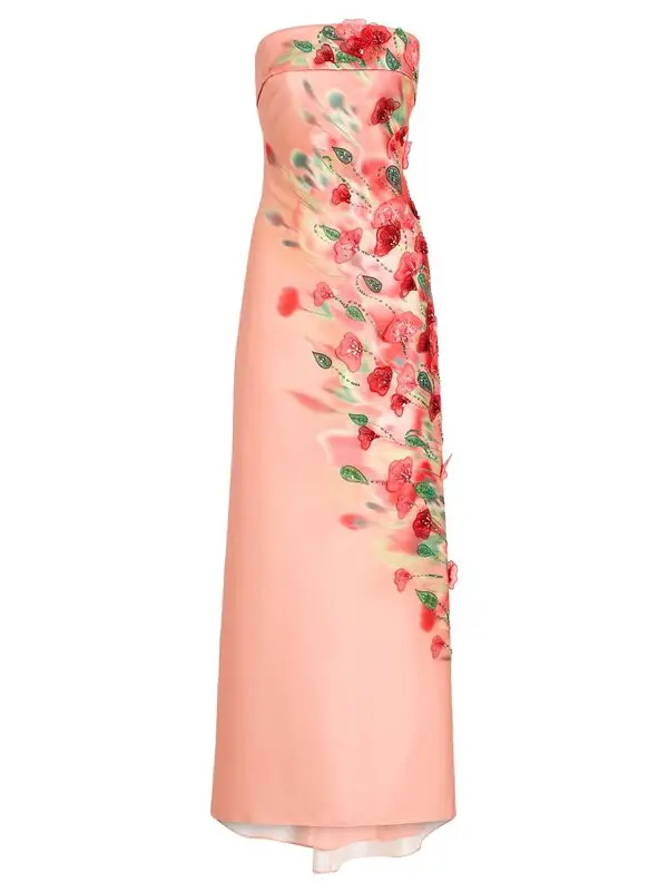 Badgley Mischka Strapless Embellished Faille Gown - Peach