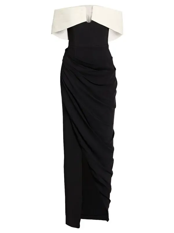 Rachel Gilbert Off-the-shoulder Draped Crepe Gown - Black