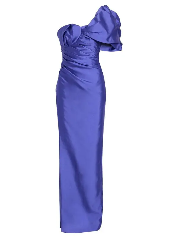 Rachel Gilbert Marlo One-shoulder Wool And Silk-blend Gown - Purple