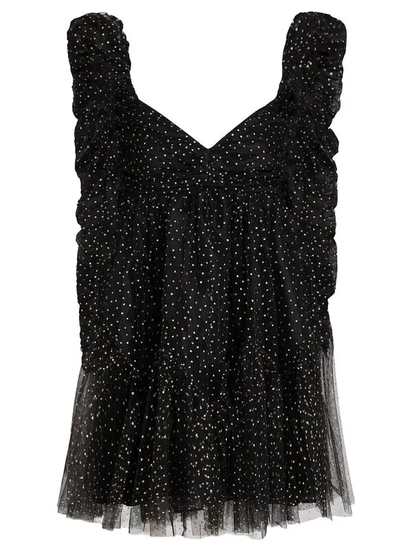 Zimmermann Ruched Glittered Tulle Mini Dress - Black
