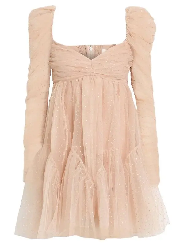 Zimmermann Ruched Glittered Tulle Mini Dress - Sand