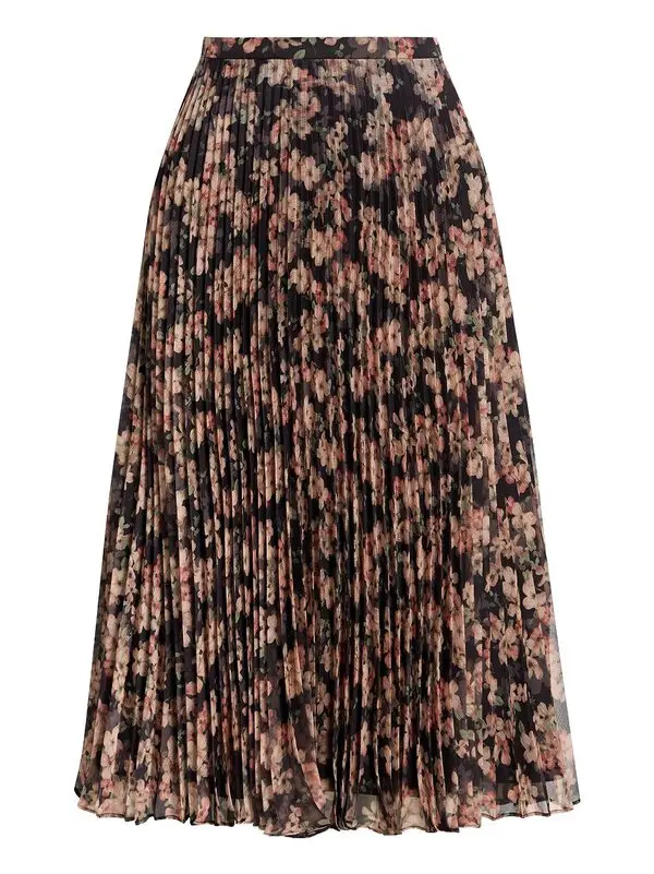 MIKAEL AGHAL Pleated Floral-print Georgette Midi Skirt - Pastel Orange