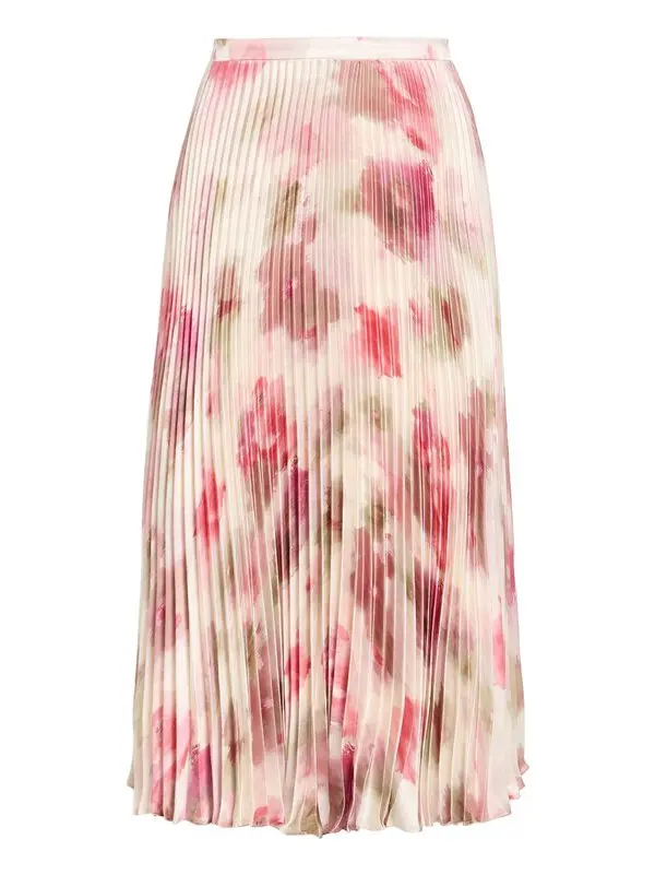 MIKAEL AGHAL Pleated Floral-print Crepe De Chine Midi Skirt - Pink