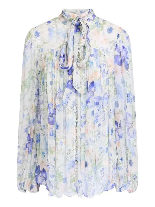 Zimmermann Floral-print Crepon Blouse - Light Blue