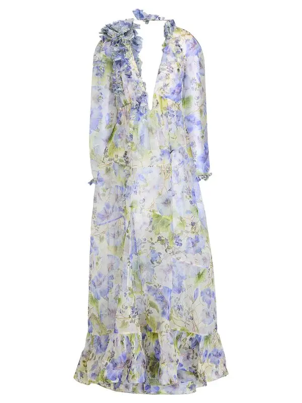 Zimmermann Appliquéd Floral-print Silk-organza Gown - Cobalt Blue