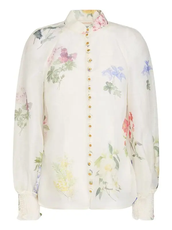 Zimmermann Floral-print Linen And Silk-blend Gauze Blouse - Ivory
