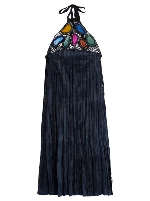 Gabriela Hearst Gaia Embellished Macramé-paneled Mini Dress - Midnight Blue