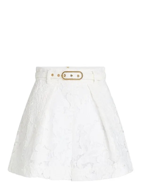 Zimmermann Belted Guipure Lace Shorts - Ivory