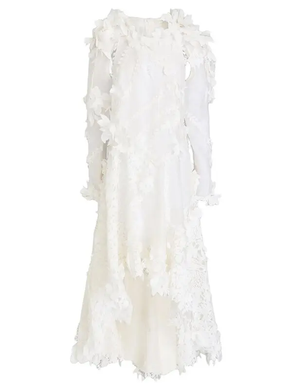 Zimmermann Cutout Floral-appliquéd Linen And Silk-blend Maxi Dress - Ivory
