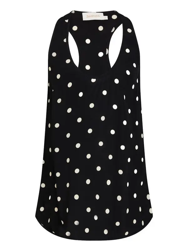 Zimmermann Polkadot Crepe De Chine Tank - Black